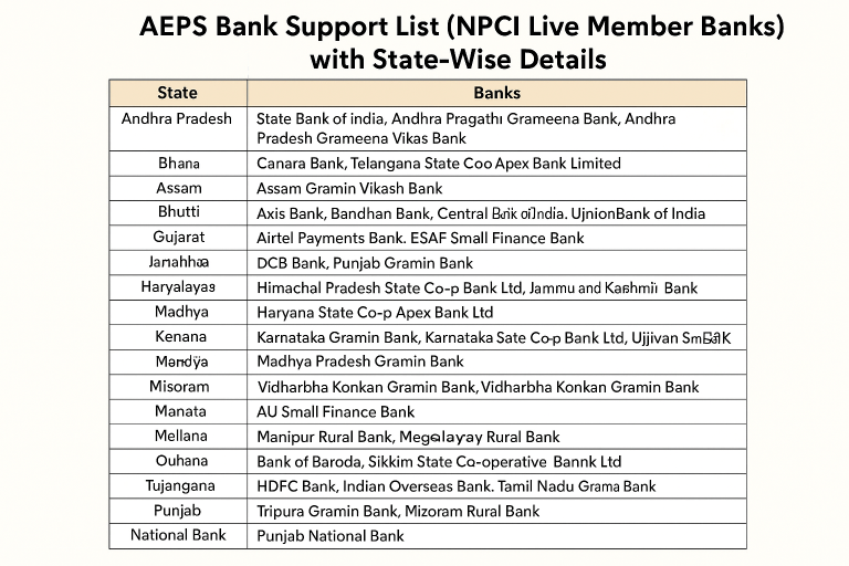 AEPS Bank Support List (NPCI Live Member Banks) – State Wise Details ...